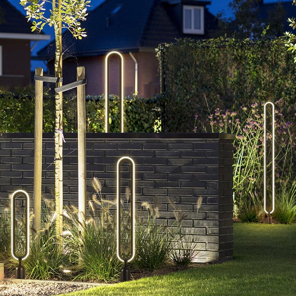 Sleek Black Oval Ring LED Solar Lights Modern Outdoor Minimalist Design ...