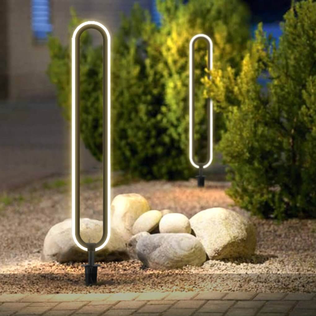 Sleek Black Oval Ring LED Solar Lights Modern Outdoor Minimalist Design ...