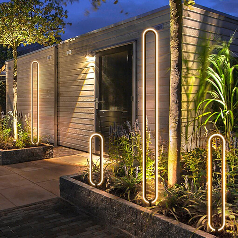 Sleek Black Oval Ring LED Solar Lights Modern Outdoor Minimalist Design ...