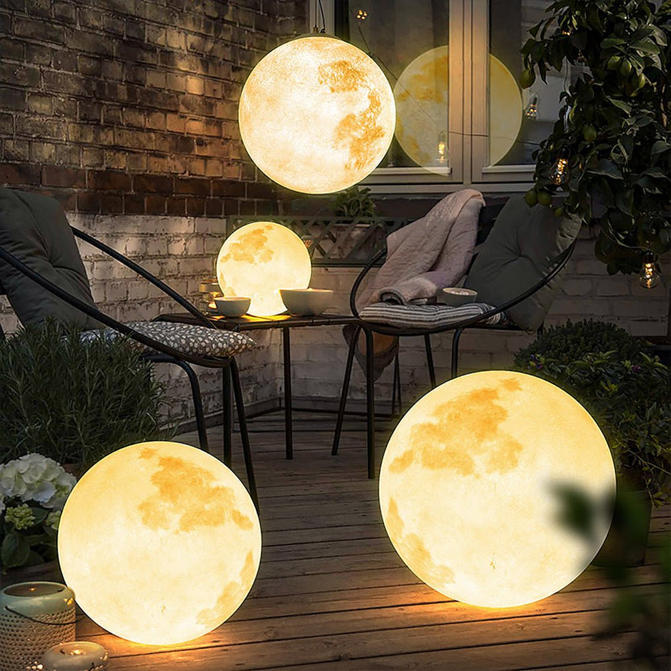Outdoor Moon Lamp Resin Texture Ambient Globe Pendant Light – Dazuma