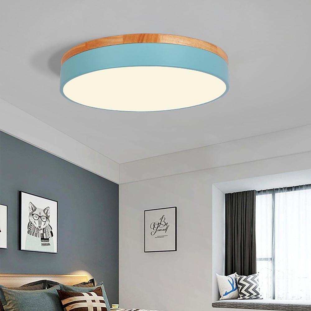 Circular Drum Flush Mount Light Metal Wood LED Ceiling Lights - Dazuma