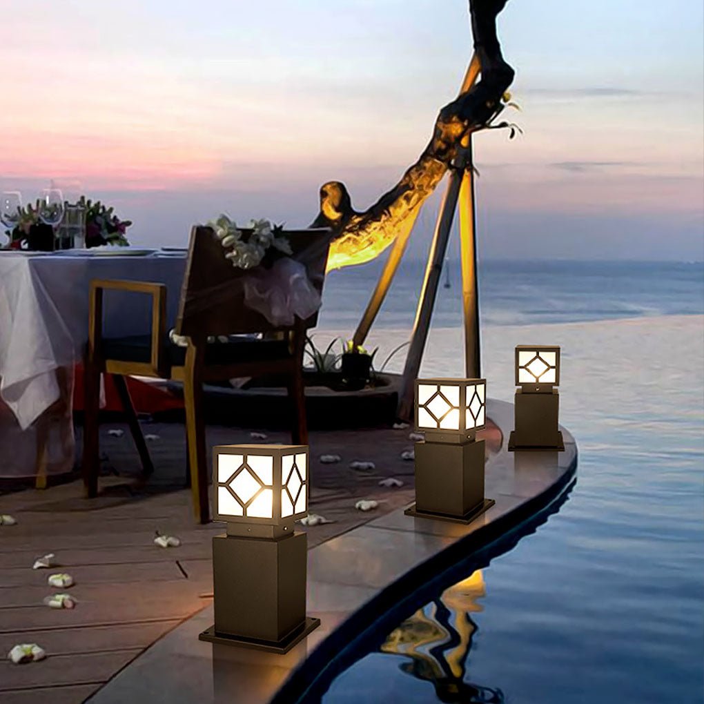 Elegant Solar-Powered Square Bollard Light Retro European Garden ...