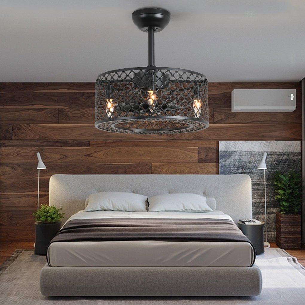 Retro Industrial Style Unique Iron Ceiling Fan Light with Remote ...