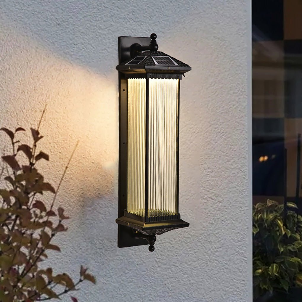 Vintage Striped Glass Shade IP55 Waterproof Retro Solar Lights Outdoor ...