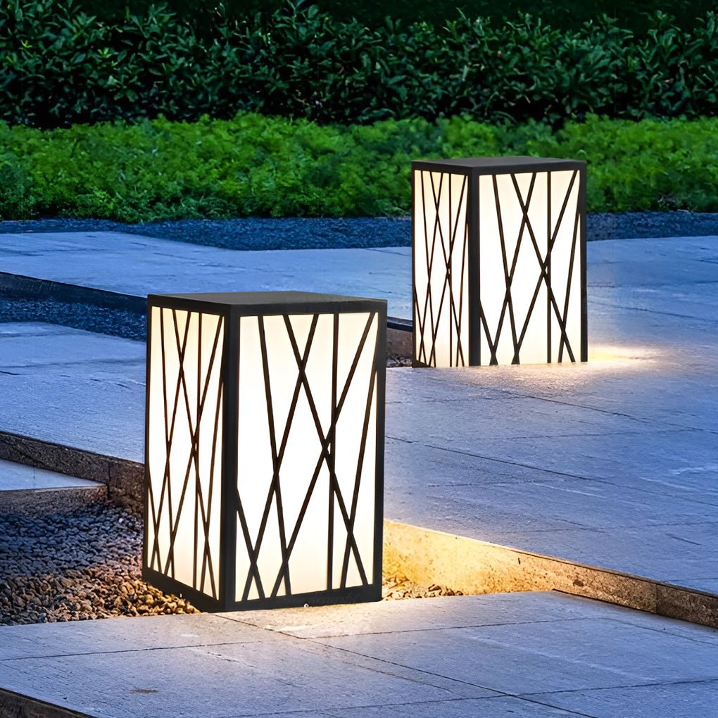 20W Square Solar LED Bollard Lights with Linear Pattern Lampshade - Dazuma