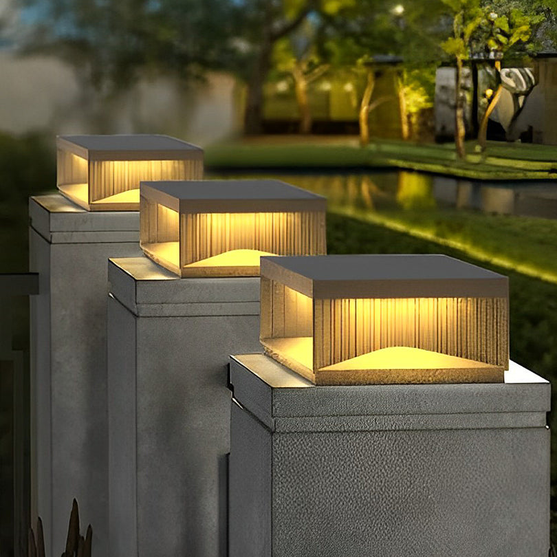 Square Outdoor Pillar Lights - Modern Ribbed Solar Lamp – Dazuma