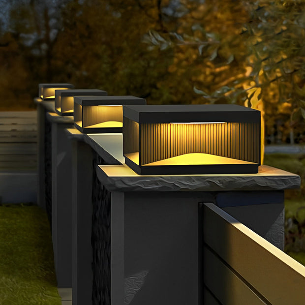 Square Outdoor Pillar Lights - Modern Ribbed Solar Lamp – Dazuma