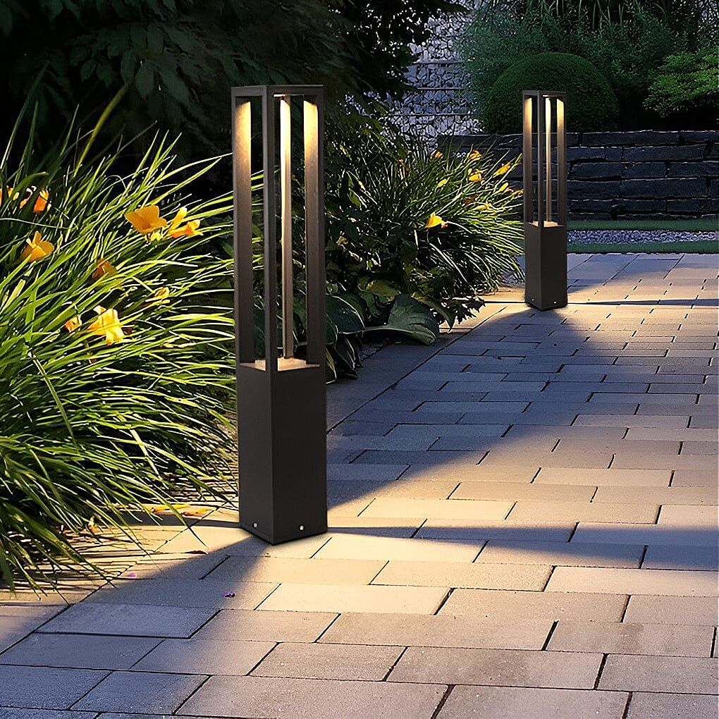 Black Aluminum Garden LED 7W 4-Beam Landscape Bollard Lights - Dazuma